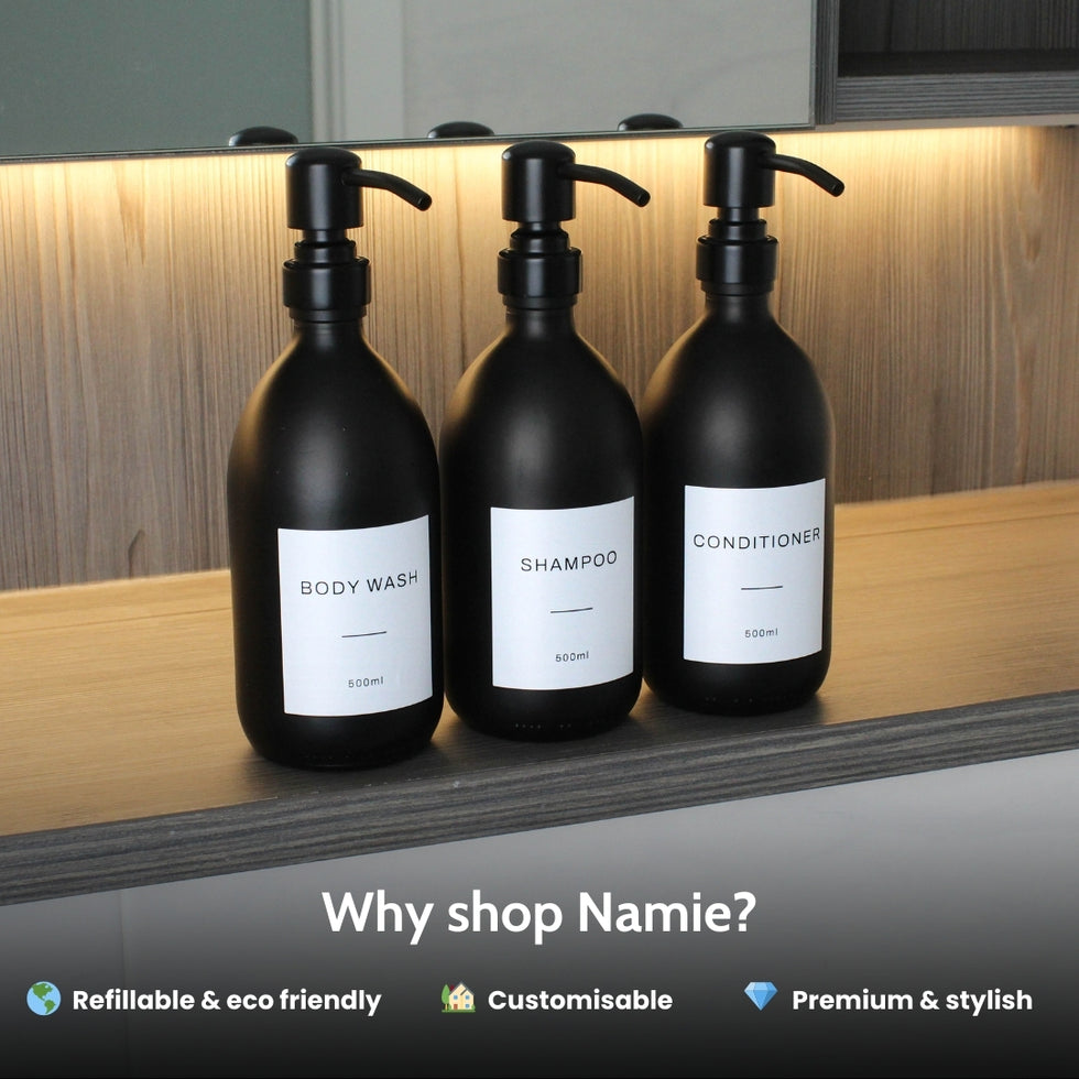 Matte Black Glass Dispenser Triple Set of 3 – For Home & Businesses ...