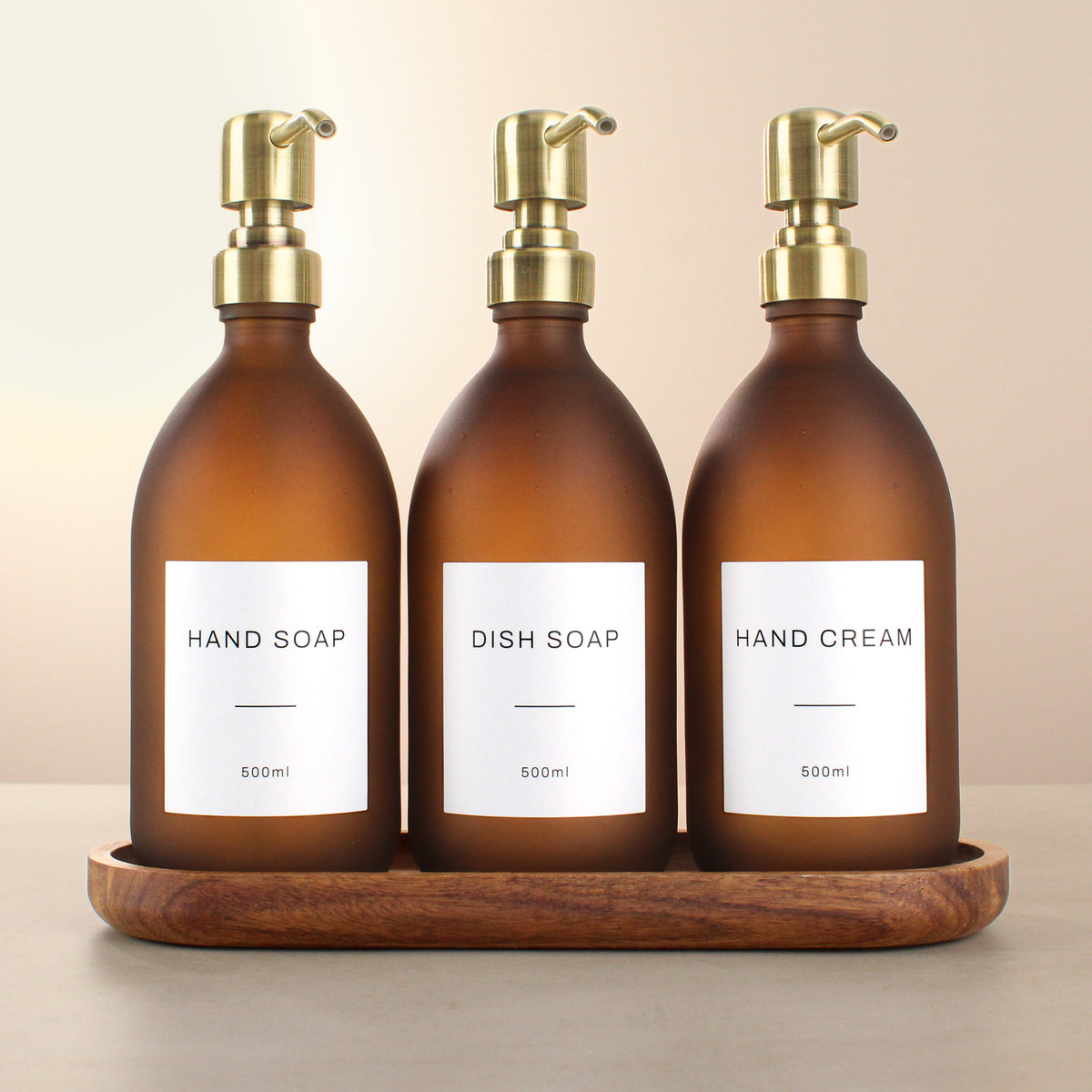 Acacia Tray & Frosted Amber Glass Dispenser Set – For Home & Businesses ...