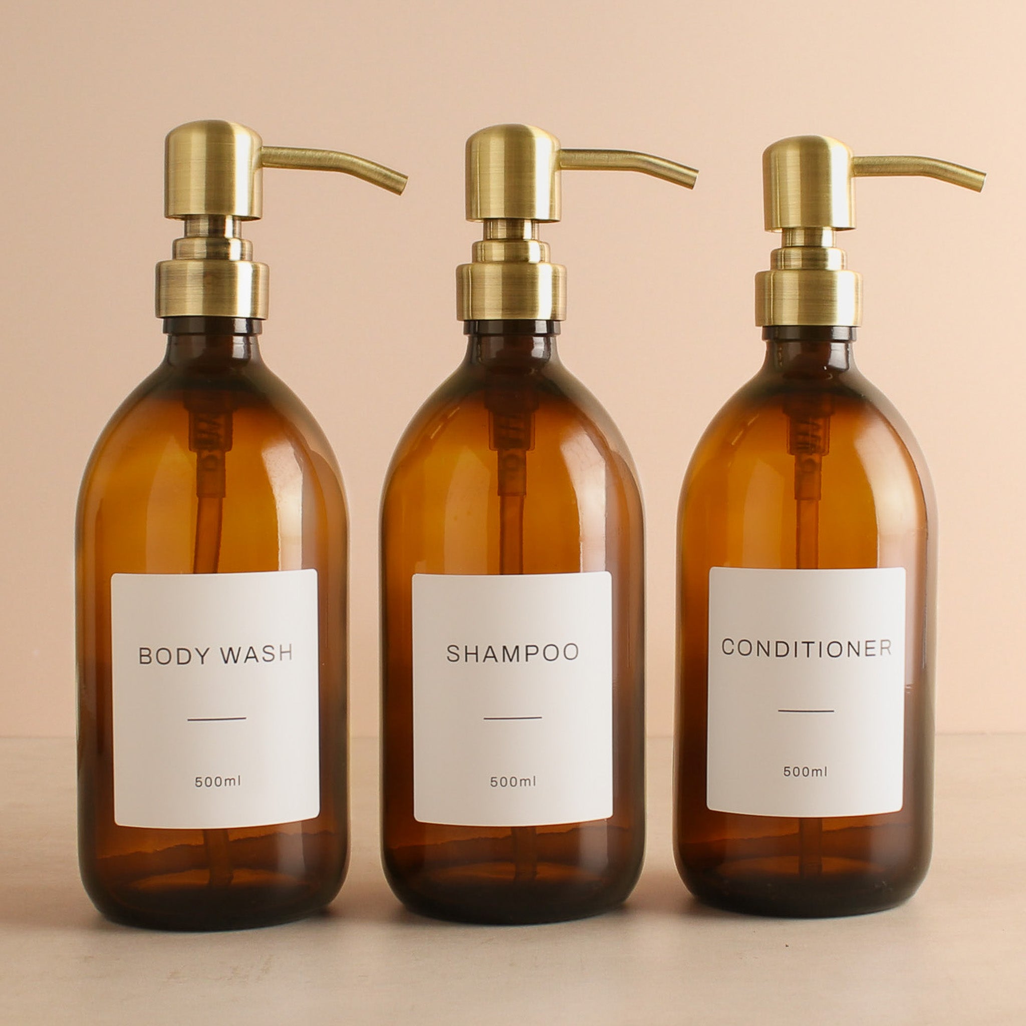 Amber Glass Shampoo Dispenser Triple Set Of 3 | Free Shipping – Namie Home