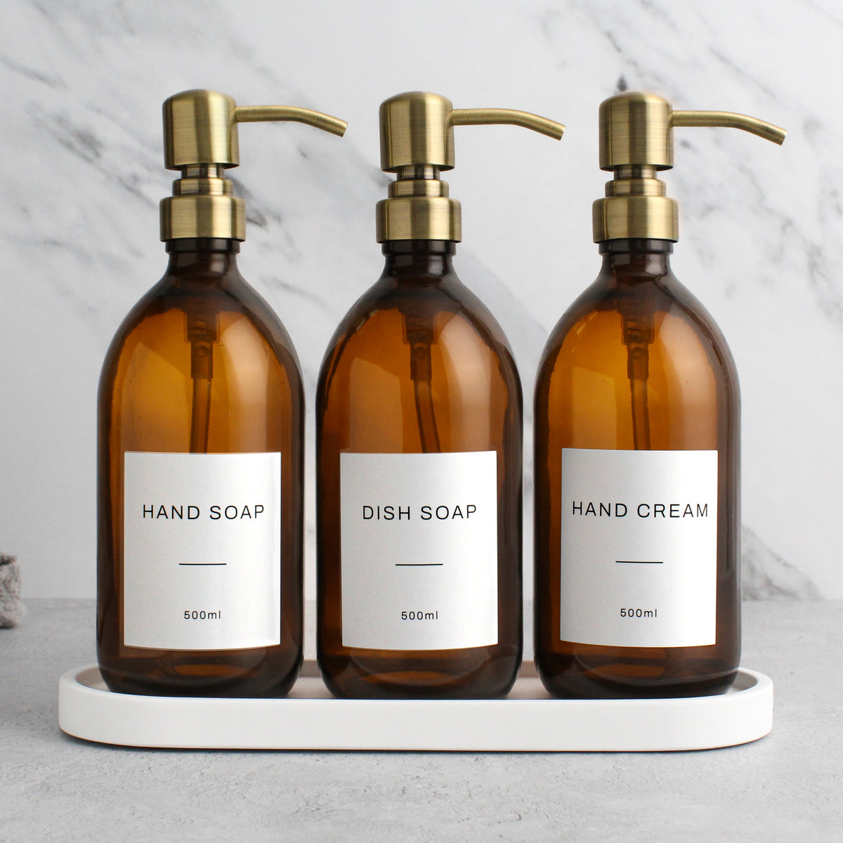 White Tray & Amber Glass Dispenser Set – For Home & Businesses – Namie Home