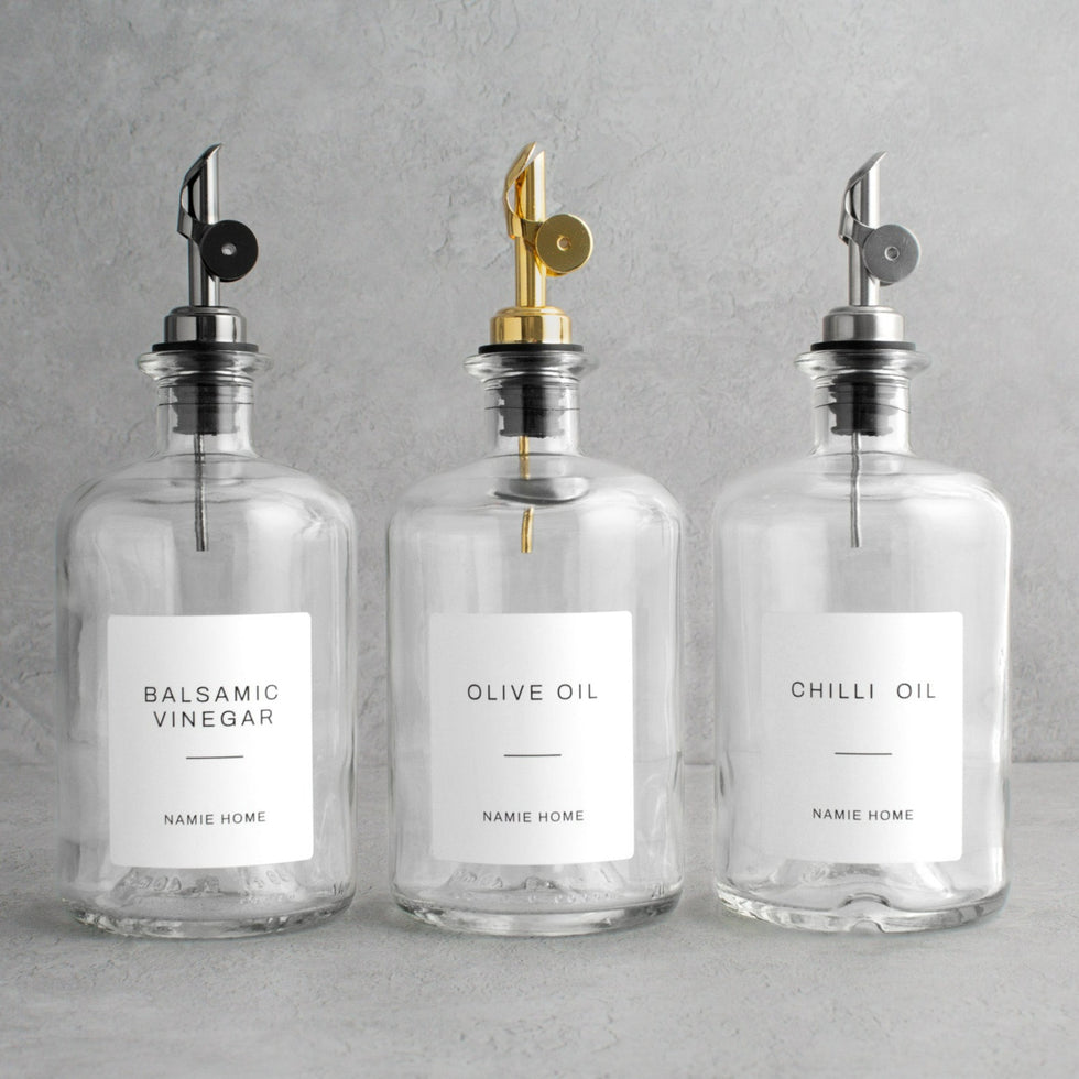 Home Clear Glass Oil Bottle With Label